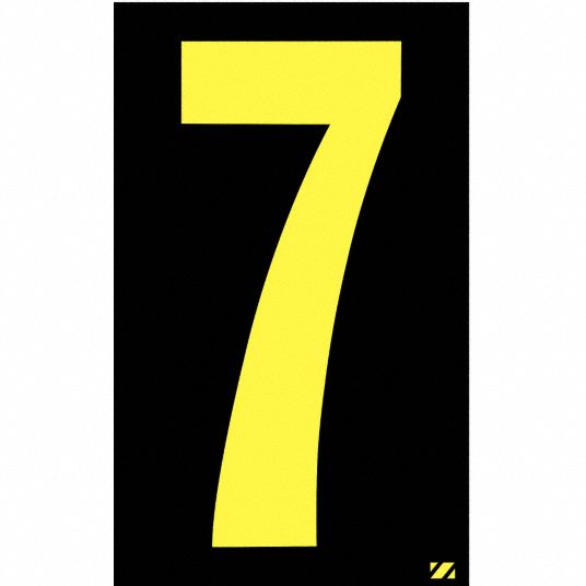 Number Label, 7, Yellow/Black, 2-1/2" Character Height, 25 PK - Grainger