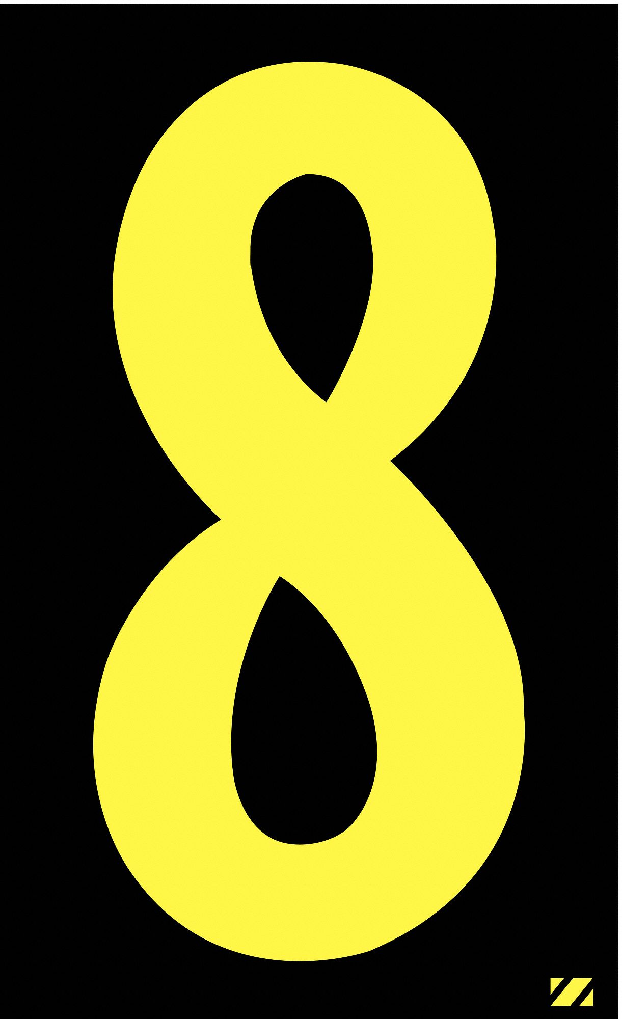 Number Label, 8, Yellow/Black, 2 1/2 in Character Height, 25 PK - Grainger