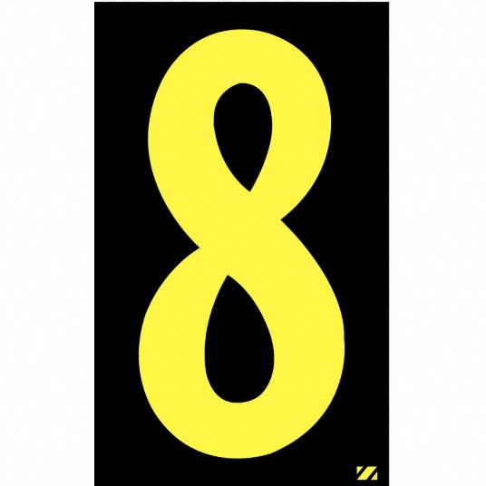 Number Label, 8, Yellow/Black, 2 1/2 in Character Height, 25 PK - Grainger