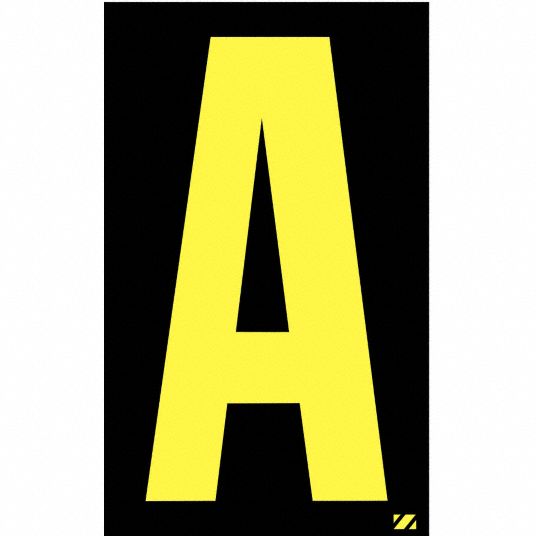 Letter Label, A, Yellow/Black, 2 1/2 in Character Height, 25 PK - Grainger