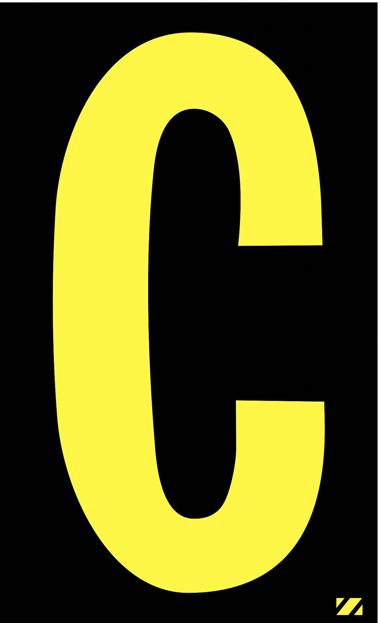 Letter Label, C, Yellow/Black, 2 1/2 in Character Height, 25 PK - Grainger