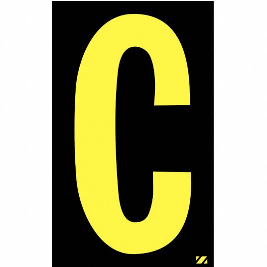 Letter Label, C, Yellow/Black, 2 1/2 in Character Height, 25 PK - Grainger