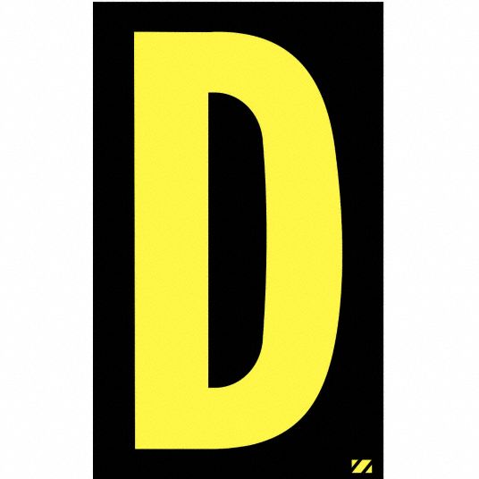 Letter Label, D, Yellow/Black, 2 1/2 in Character Height, 25 PK - Grainger