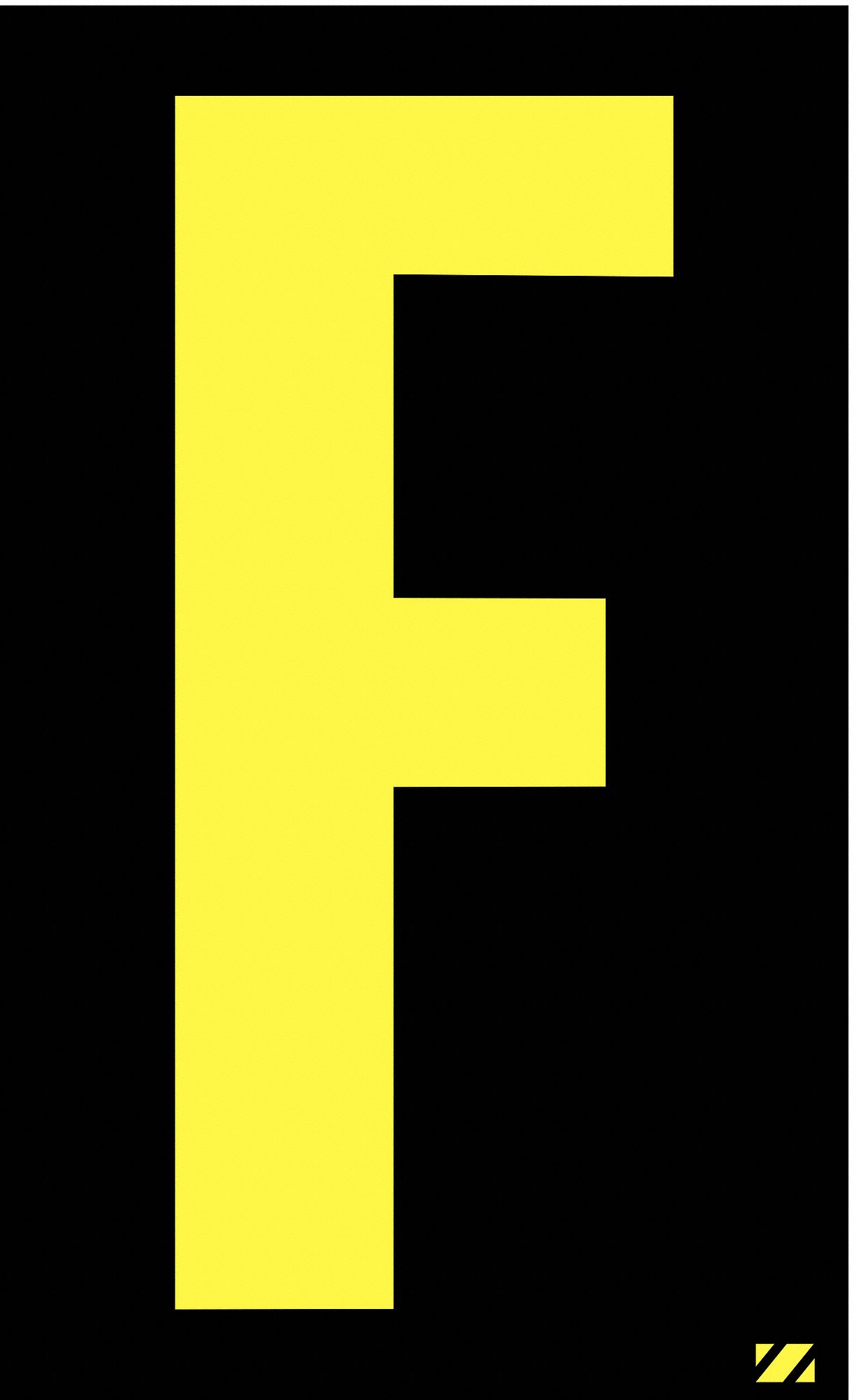 Letter Label, F, Yellow/Black, 2 1/2 in Character Height, 25 PK - Grainger