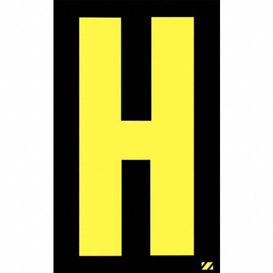 Letter Label, H, Yellow/Black, 2 1/2 in Character Height, 25 PK - Grainger