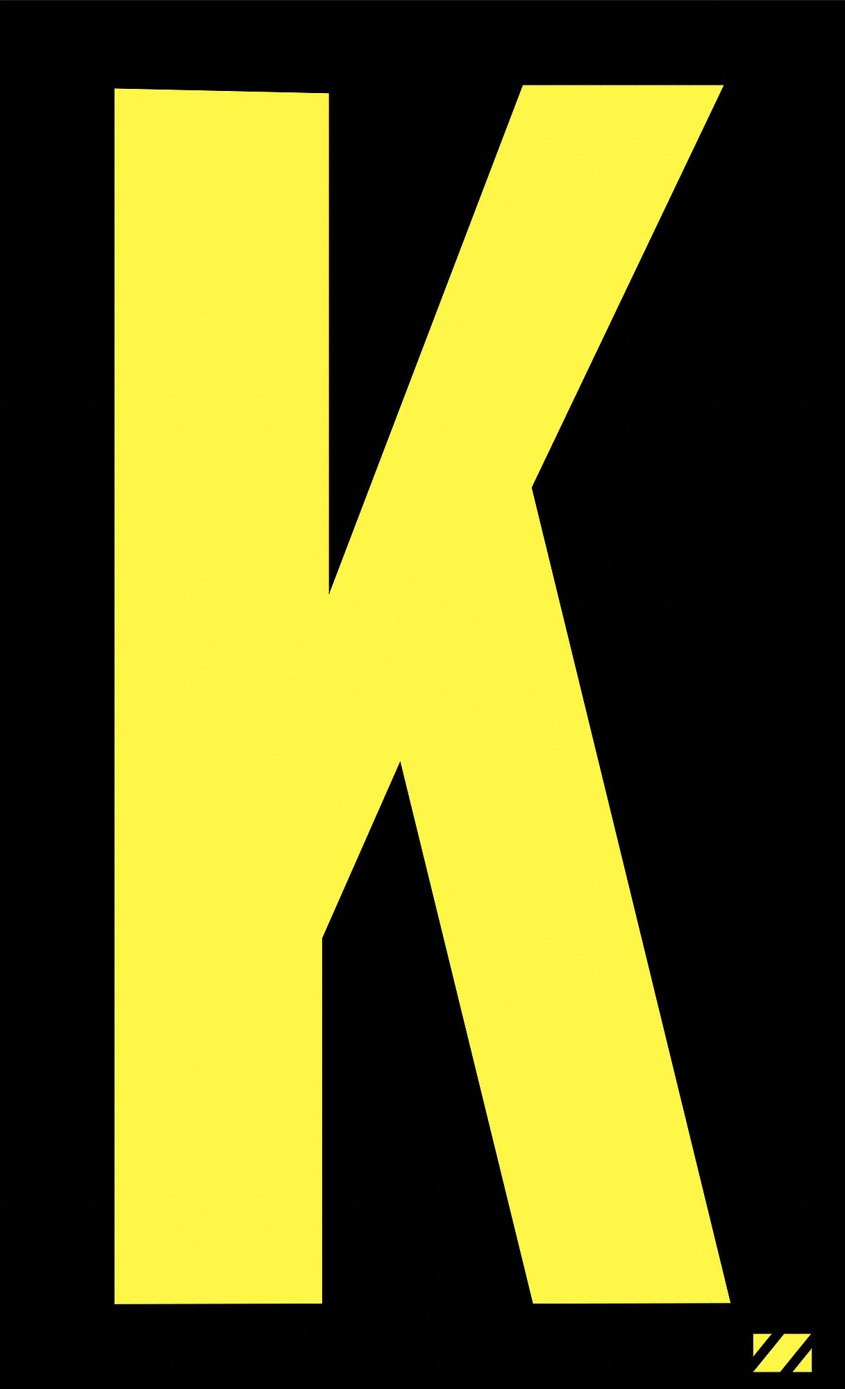 Letter Label, K, Yellow/Black, 2-1/2" Character Height, 25 PK - Grainger