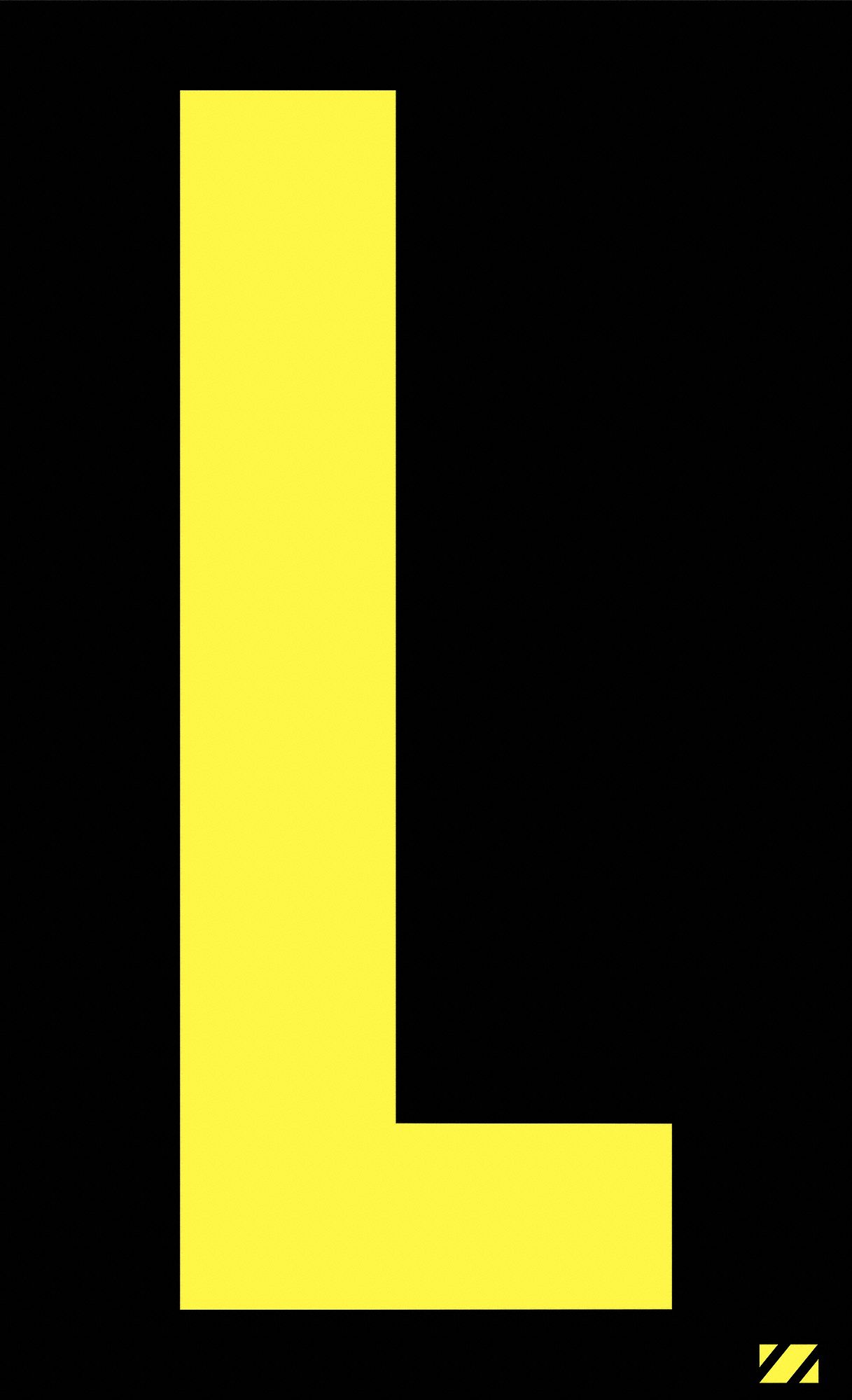 Letter Label, L, Yellow/Black, 2 1/2 in Character Height, 25 PK - Grainger