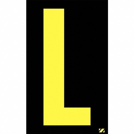 Letter Label, L, Yellow/Black, 2 1/2 in Character Height, 25 PK - Grainger
