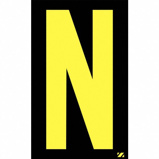 Letter Label, N, Yellow/Black, 2-1/2" Character Height, 25 PK - Grainger