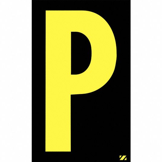 Letter Label, P, Yellow/Black, 2 1/2 in Character Height, 25 PK - Grainger