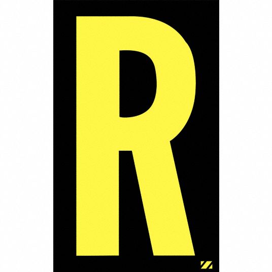 Letter Label, R, Yellow/Black, 2 1/2 in Character Height, 25 PK - Grainger