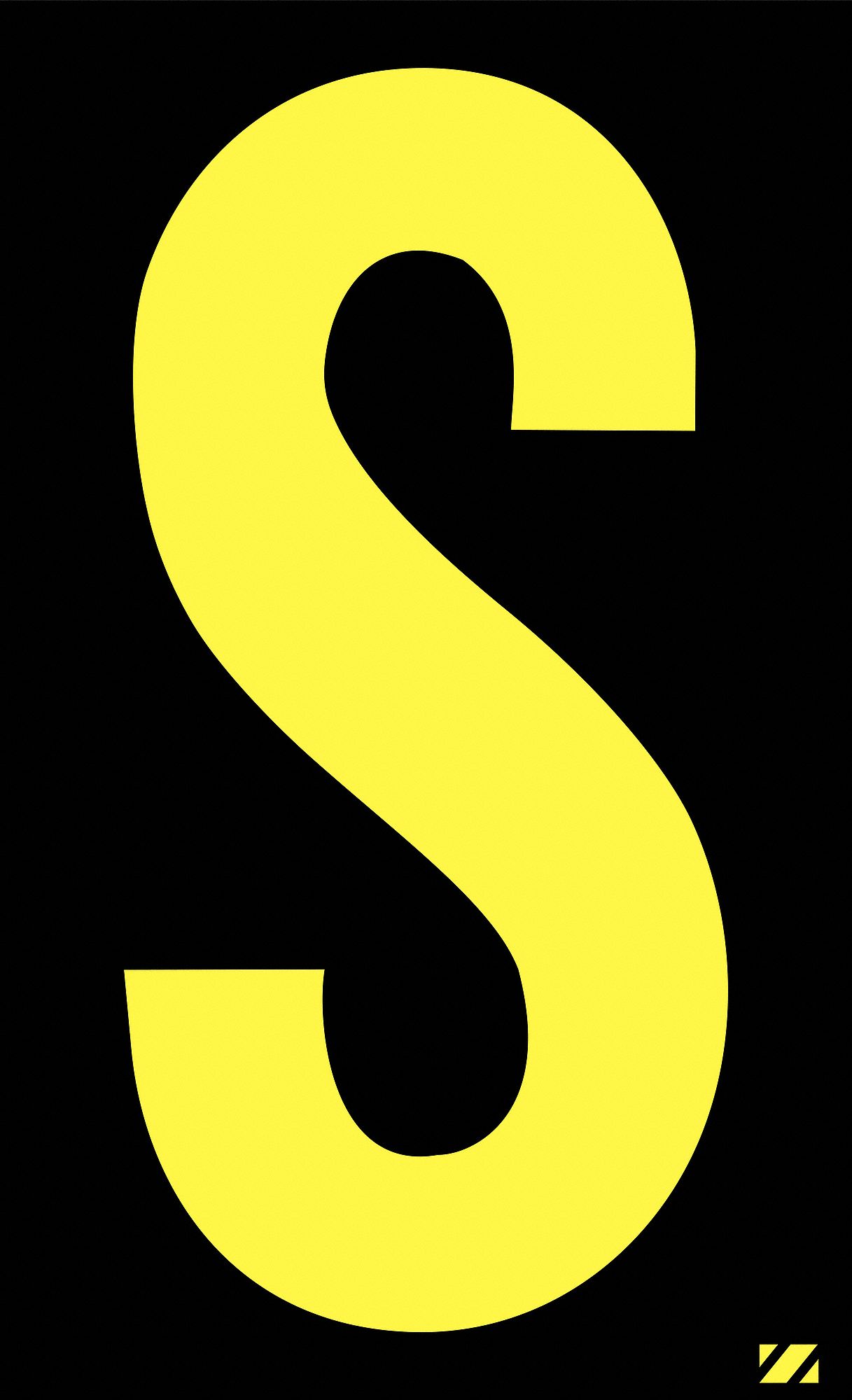 Letter Label, S, Yellow/Black, 2 1/2 in Character Height, 25 PK - Grainger