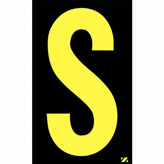 Letter Label, S, Yellow/Black, 2 1/2 in Character Height, 25 PK - Grainger