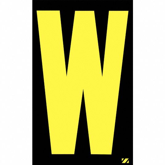 Letter Label, W, Yellow/Black, 2 1/2 in Character Height, 25 PK - Grainger