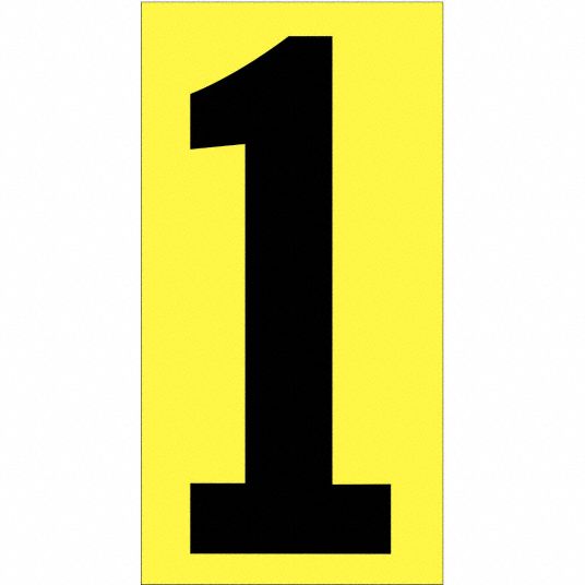 Number Label, 1, Black/Yellow, 3 in Character Height, 1 EA - Grainger