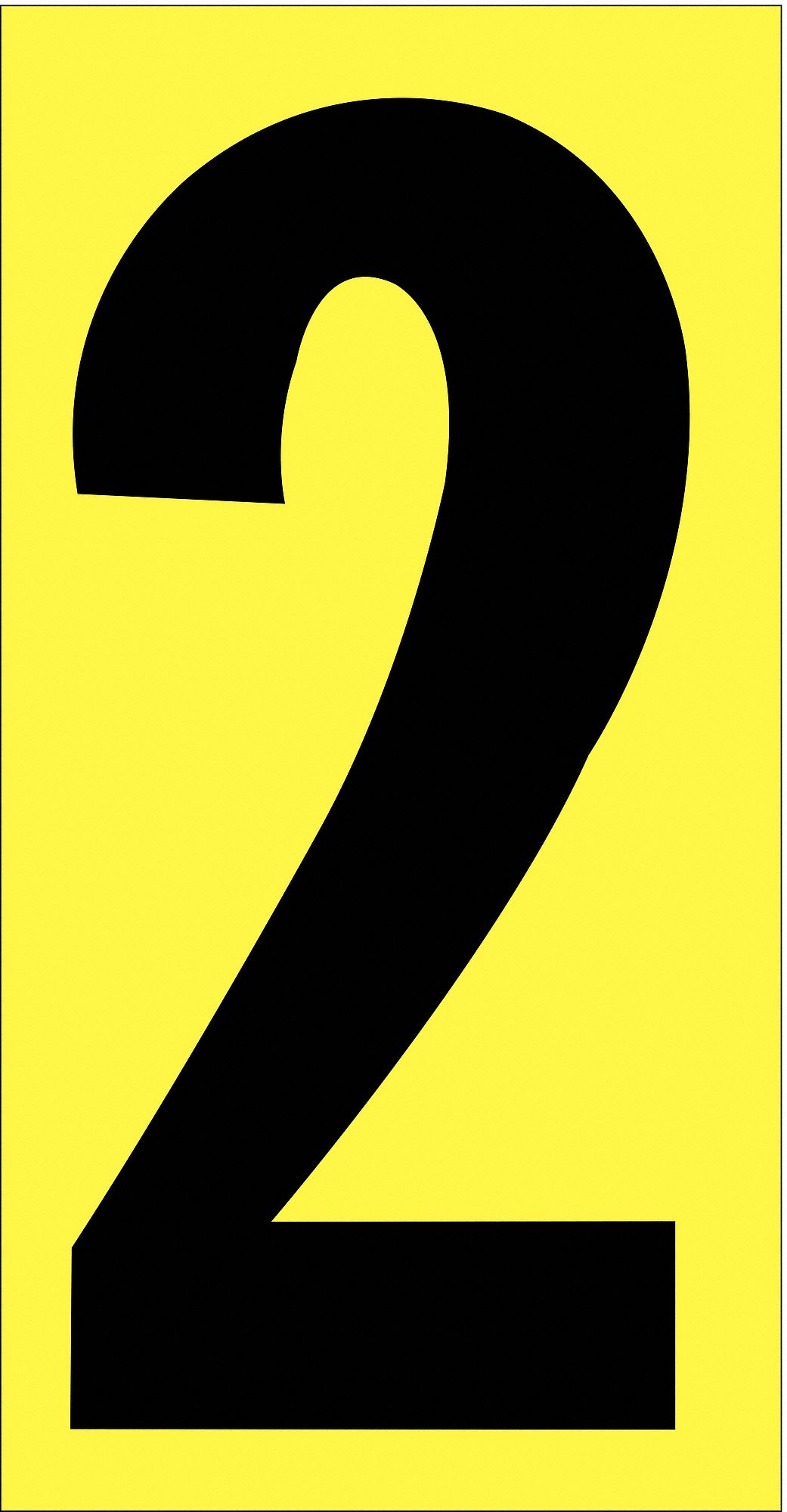 Number Label, 2, Black/Yellow, 3" Character Height, 1 EA - Grainger