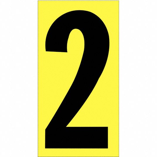 Number Label, 2, Black/Yellow, 3" Character Height, 1 EA - Grainger