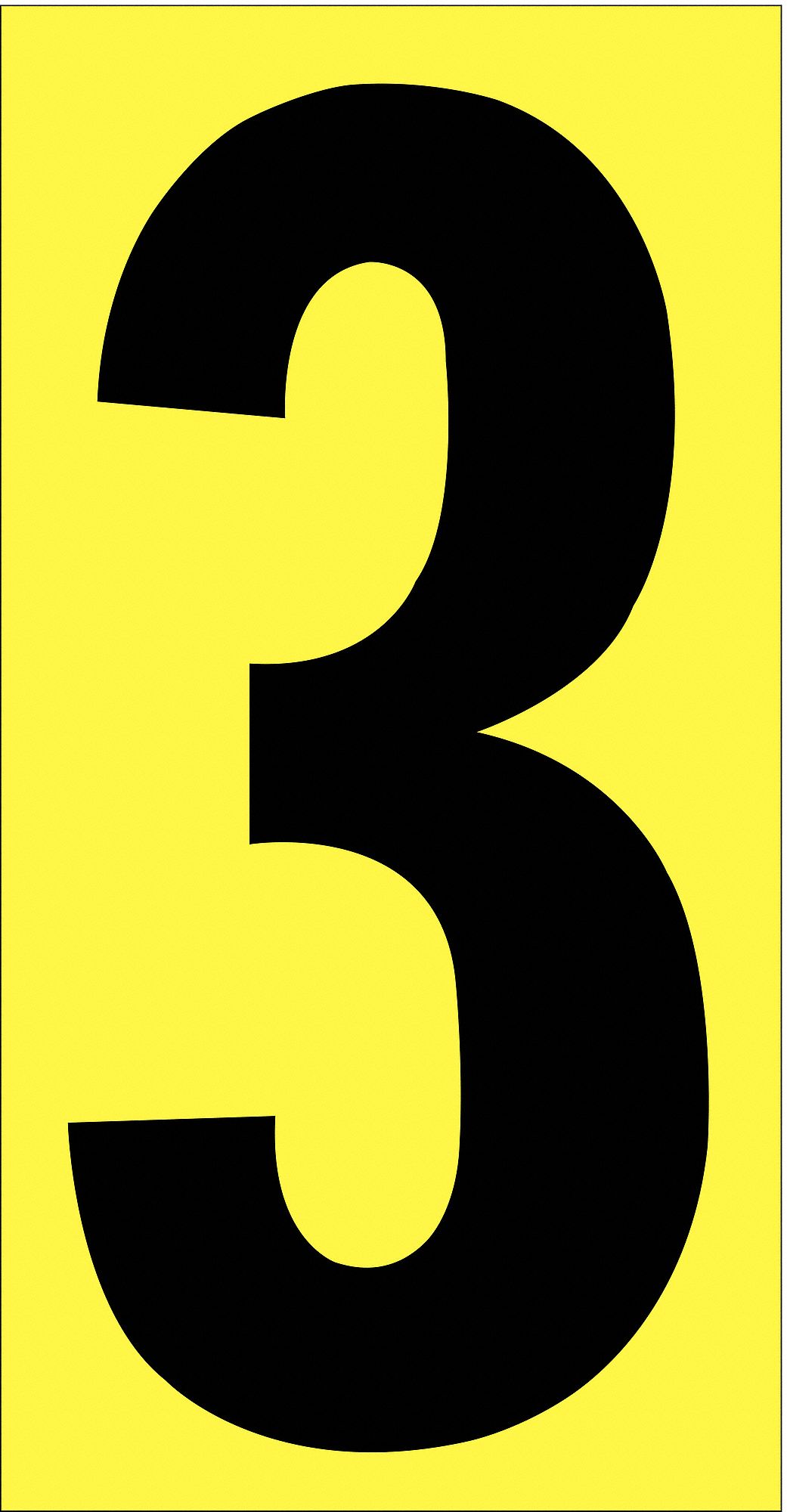 Number Label, 3, Black/Yellow, 3 in Character Height, 1 EA - Grainger
