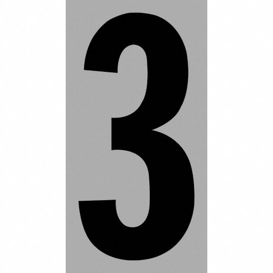 Number Label, 3, Black/Silver, 3 in Character Height, 1 EA - Grainger