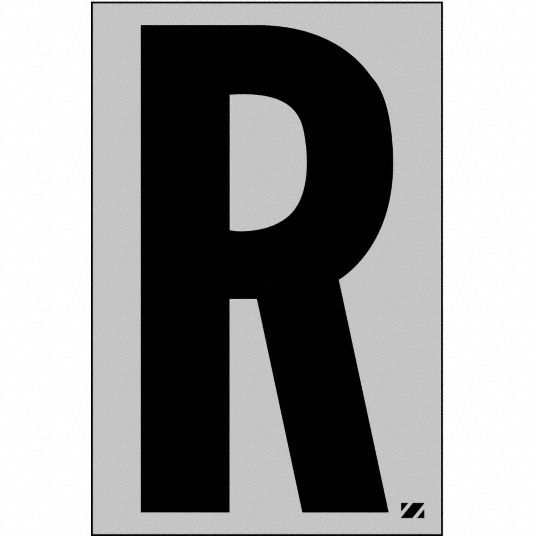 Letter Label, R, Black/Silver, 4 in Character Height, 1 EA - Grainger