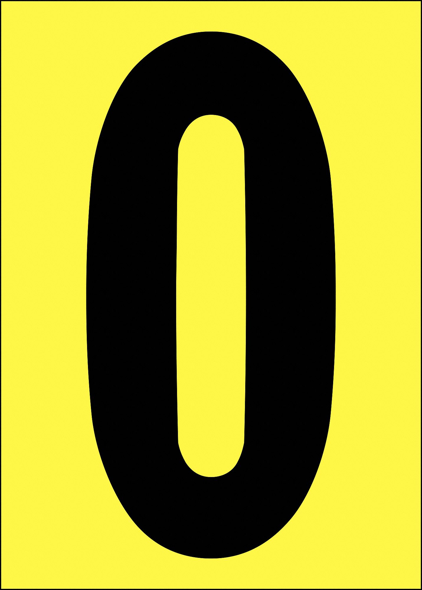 Number Label, 0, Black/Yellow, 6 in Character Height, 1 EA - Grainger