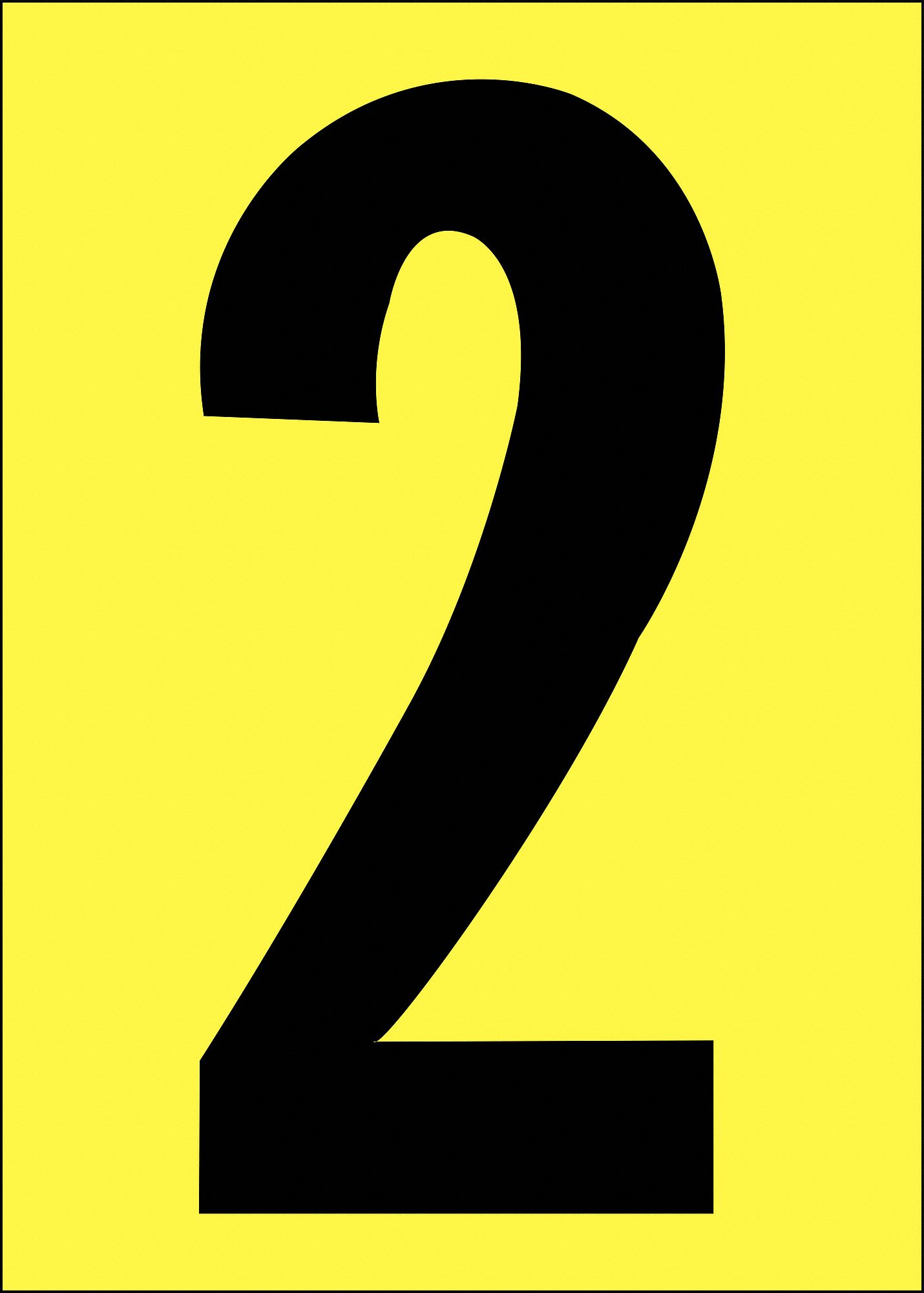 Number Label, 2, Black/Yellow, 6 in Character Height, 1 EA - Grainger