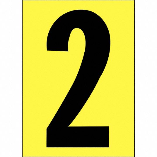 Number Label, 2, Black/Yellow, 6 in Character Height, 1 EA - Grainger