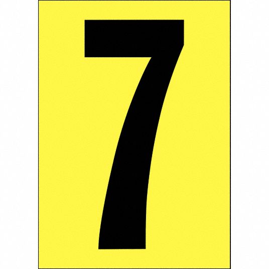 Number Label, 7, Black/Yellow, 6 in Character Height, 1 EA - Grainger