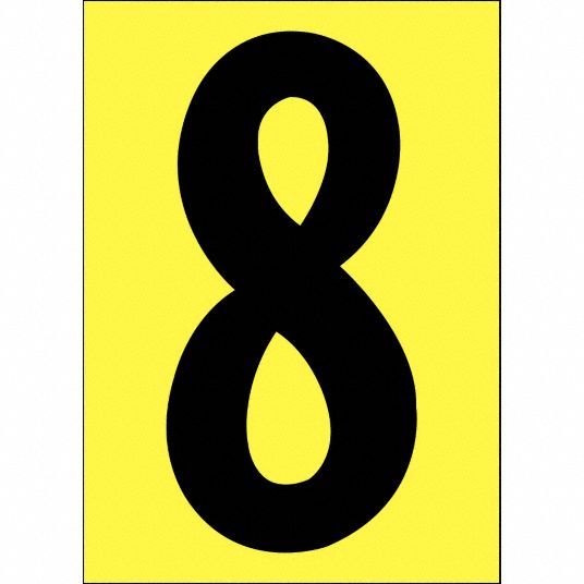 Number Label, 8, Black/Yellow, 6 in Character Height, 1 EA - Grainger