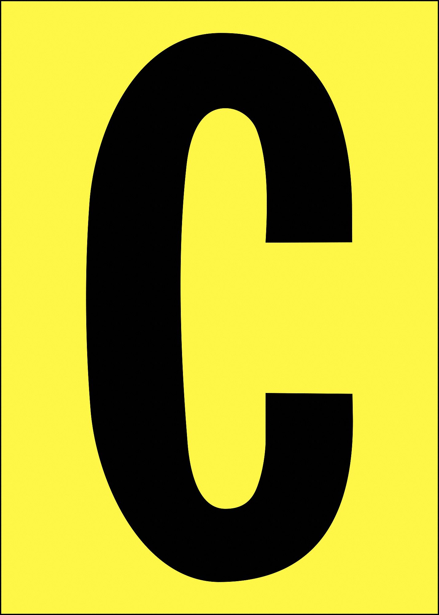 Letter Label, C, Black/Yellow, 6 in Character Height, 1 EA - Grainger