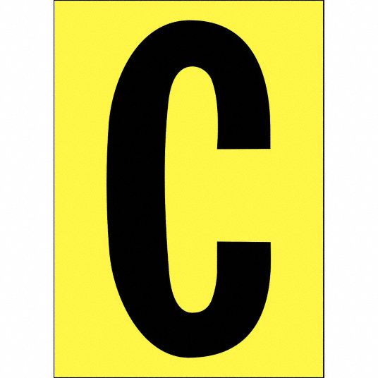 Letter Label, C, Black/Yellow, 6 in Character Height, 1 EA - Grainger