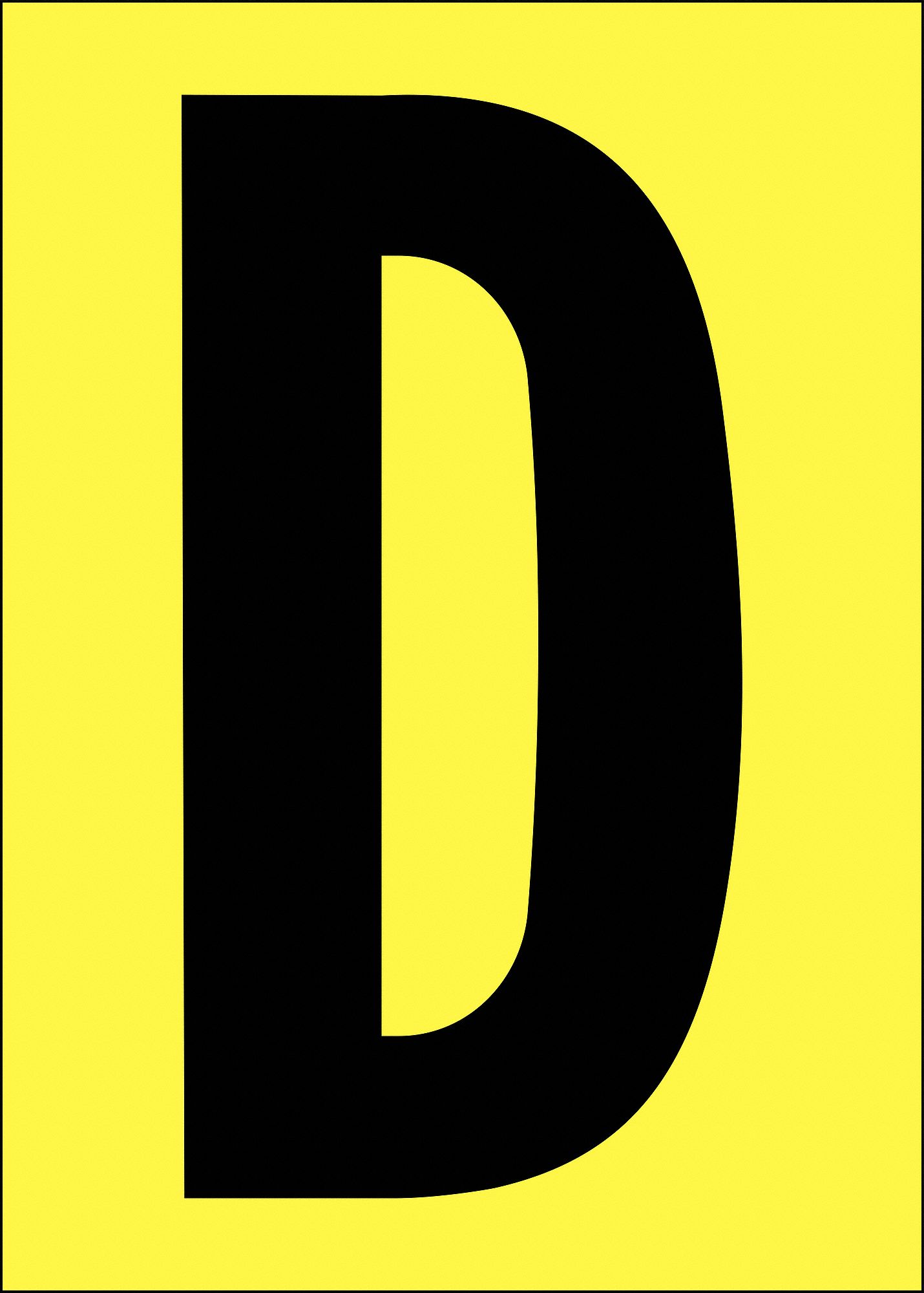 Letter Label, D, Black/Yellow, 6 in Character Height, 1 EA - Grainger