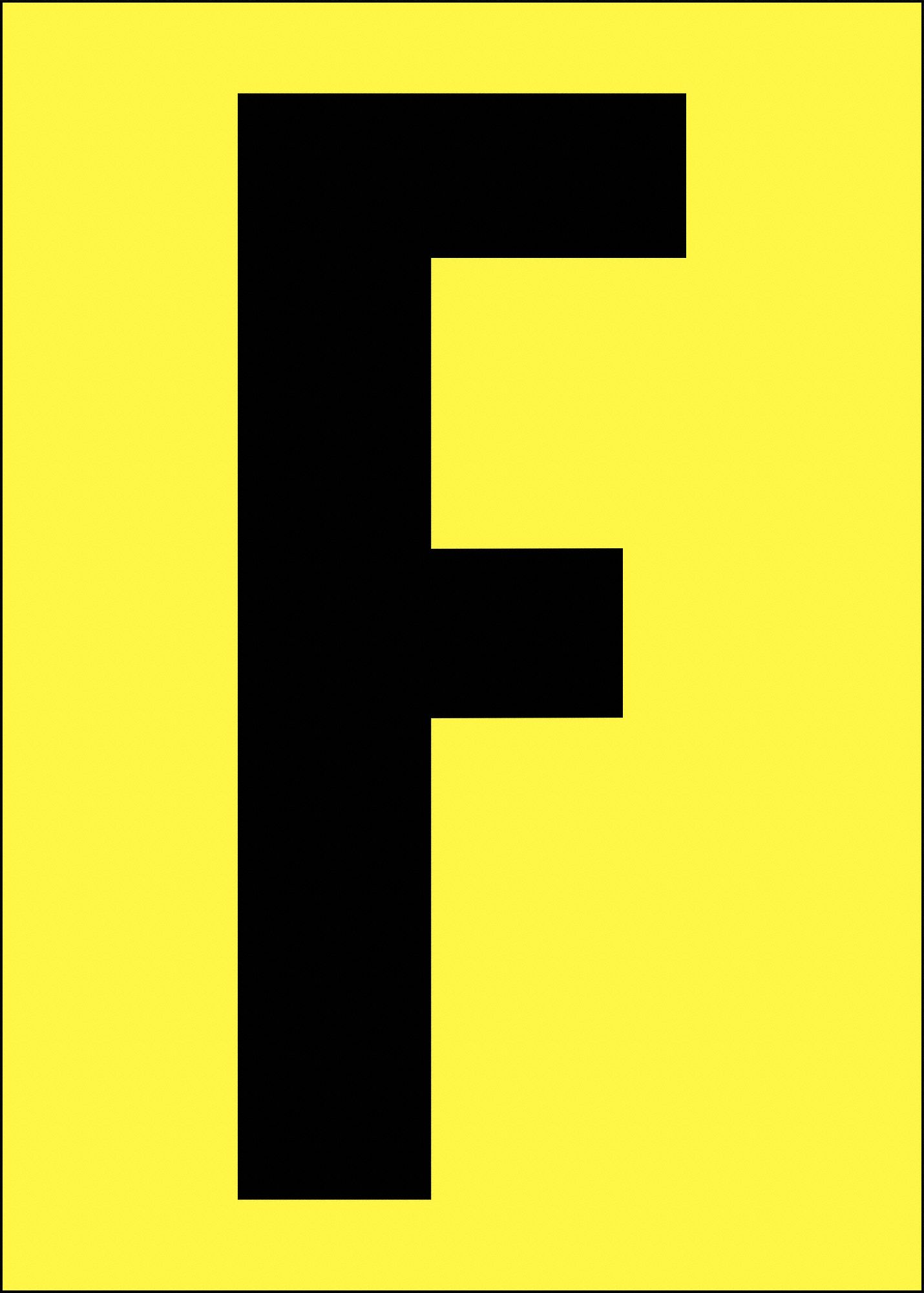 Letter Label, F, Black/Yellow, 6" Character Height, 1 EA - Grainger