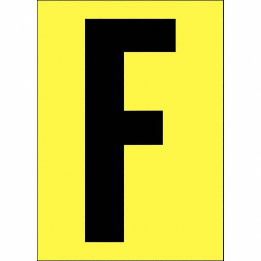 Letter Label, F, Black/Yellow, 6" Character Height, 1 EA - Grainger