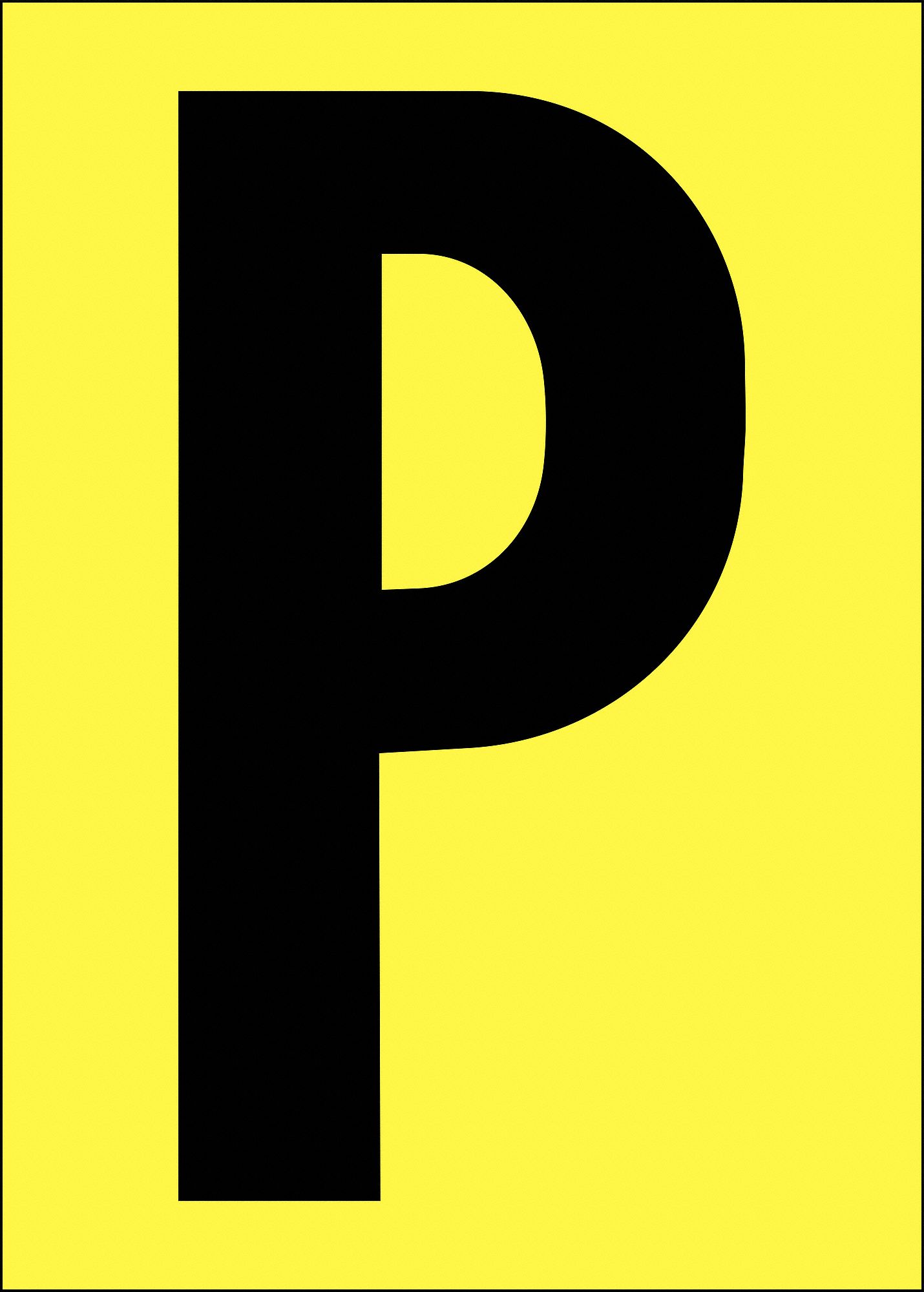 Letter Label, P, Black/Yellow, 6 in Character Height, 1 EA - Grainger