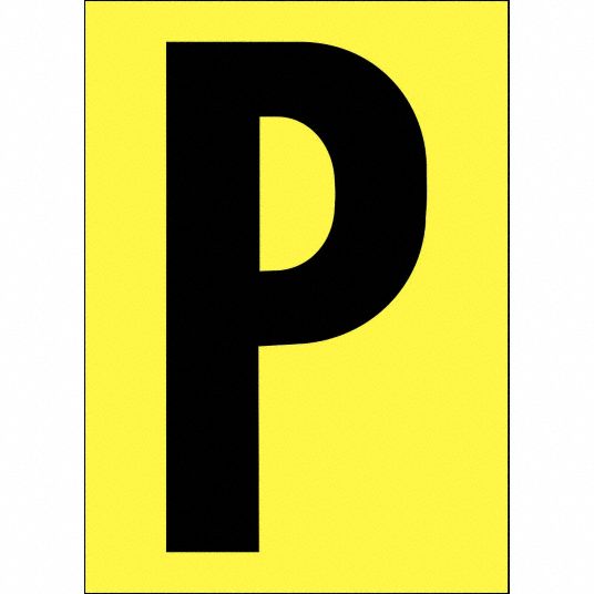 Letter Label, P, Black/Yellow, 6 in Character Height, 1 EA - Grainger