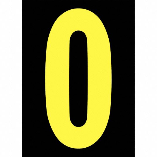 Number Label, 0, Yellow/Black, 6 in Character Height, 1 EA - Grainger