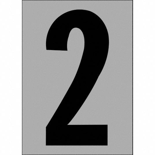 Number Label, 2, Black/Silver, 6 in Character Height, 1 EA - Grainger