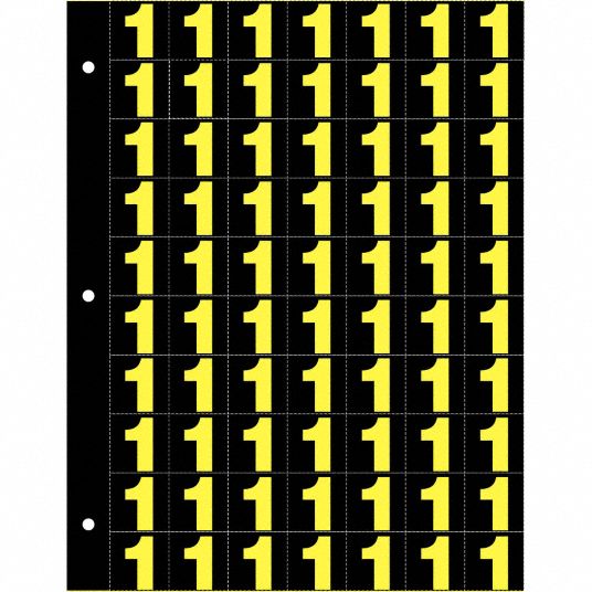 Number Label, 1, Yellow/Black, 1 in Character Height, 1 EA - Grainger