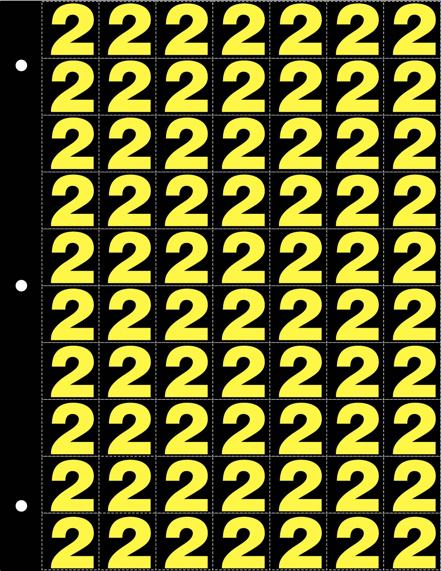 Number Label, 2, Yellow/Black, 1 in Character Height, 1 EA - Grainger