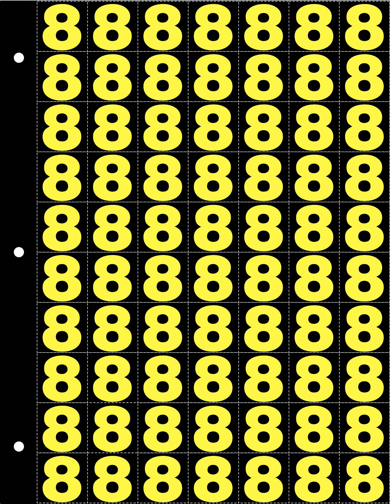 Number Label, 8, Yellow/Black, 1 in Character Height, 1 EA - Grainger