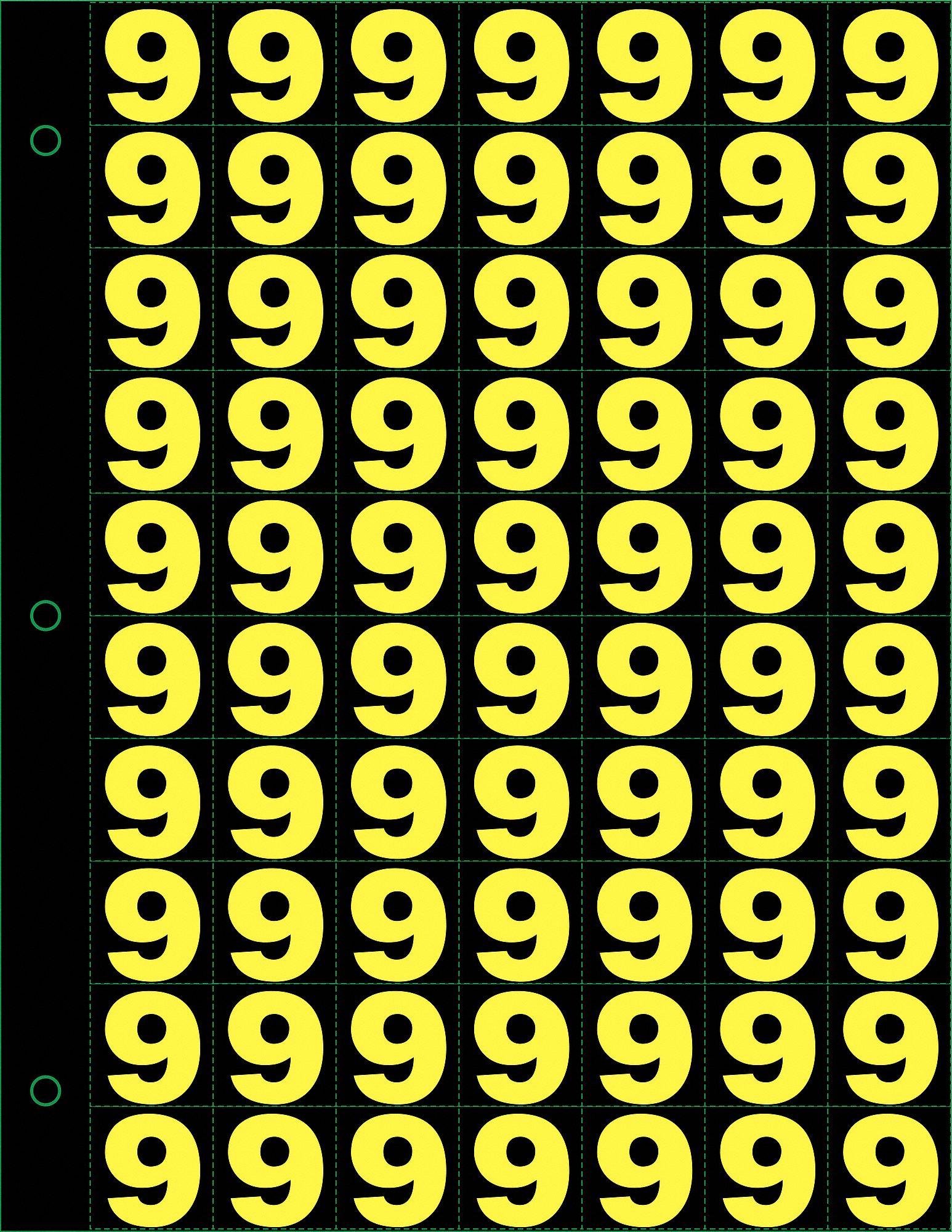 Number Label, 9, Yellow/Black, 1 in Character Height, 1 EA - Grainger