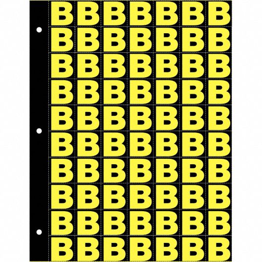 Letter Label, B, Yellow/Black, 1 in Character Height, 1 EA - Grainger