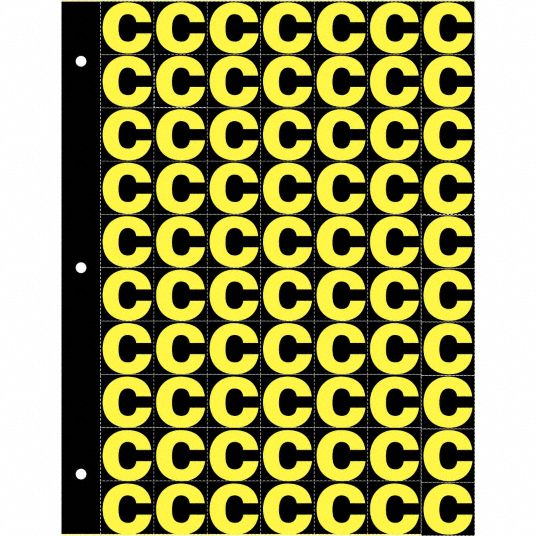 Letter Label, C, Yellow/Black, 1 in Character Height, 1 EA - Grainger