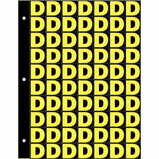 Letter Label, D, Yellow/Black, 1 in Character Height, 1 EA - Grainger