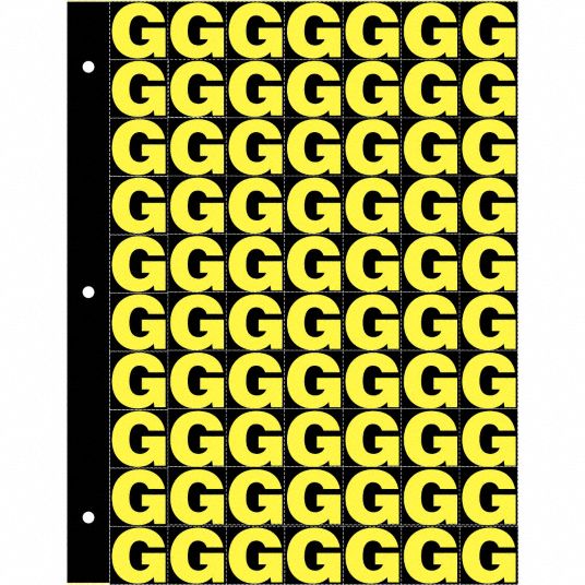 Letter Label, G, Yellow/Black, 1 in Character Height, 1 EA - Grainger