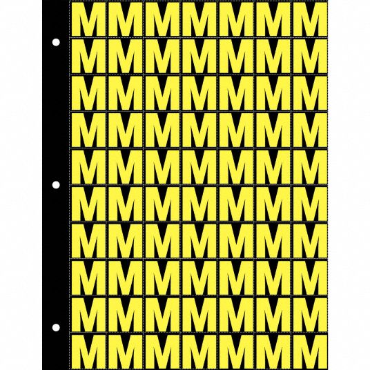 Letter Label, M, Yellow/Black, 1 in Character Height, 1 EA - Grainger