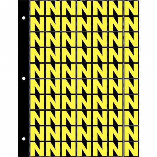 Letter Label, N, Yellow/Black, 1 in Character Height, 1 EA - Grainger