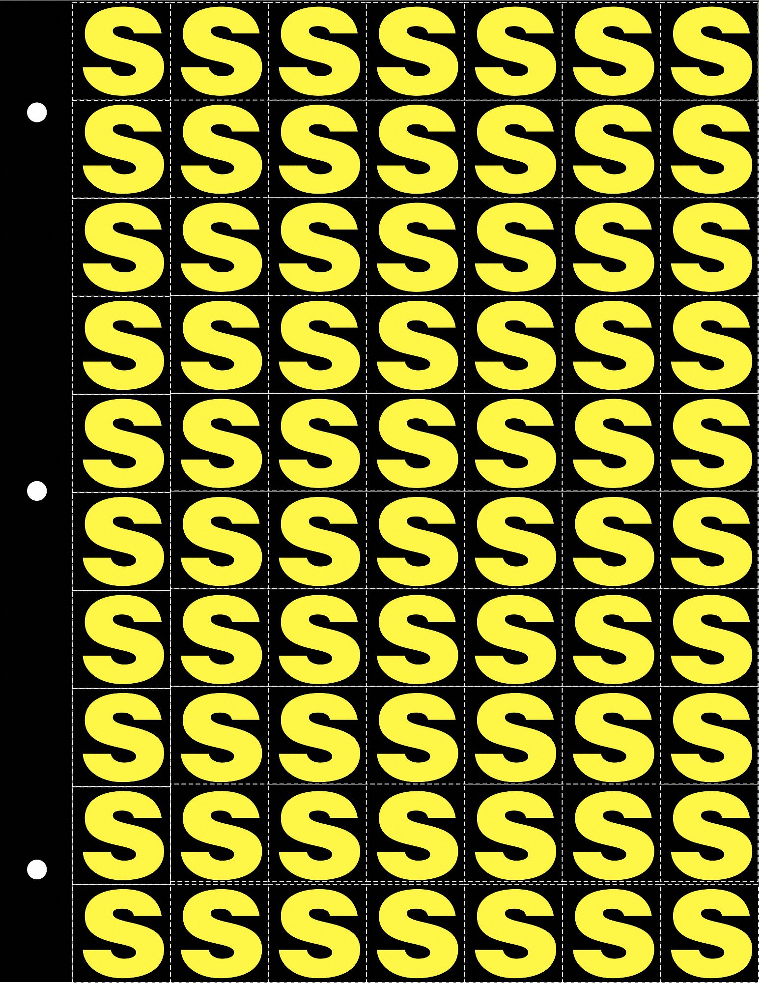 Letter Label, S, Yellow/Black, 1" Character Height, 1 EA - Grainger