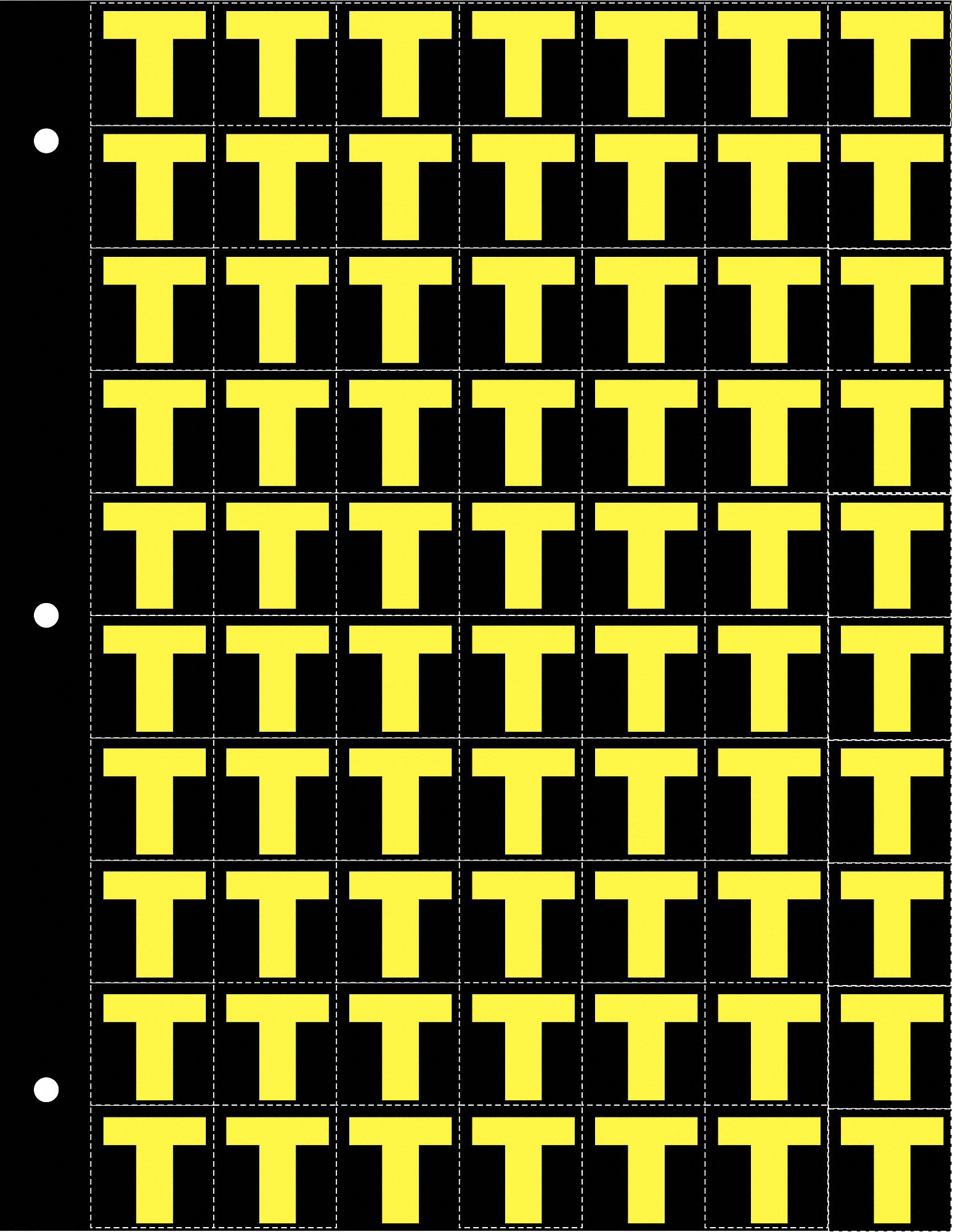 Letter Label, T, Yellow/Black, 1 in Character Height, 1 EA - Grainger